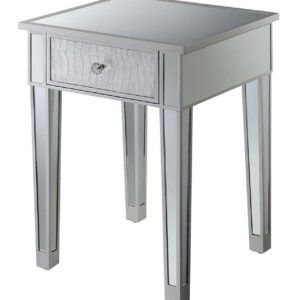 Convenience Concepts Gold Coast Mirrored End Table with Drawer, Silver / Silver Faux Croc