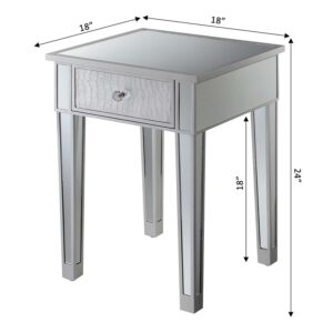 Convenience Concepts Gold Coast Mirrored End Table with Drawer, Silver / Silver Faux Croc