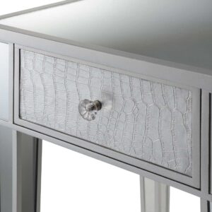 Convenience Concepts Gold Coast Mirrored End Table with Drawer, Silver / Silver Faux Croc