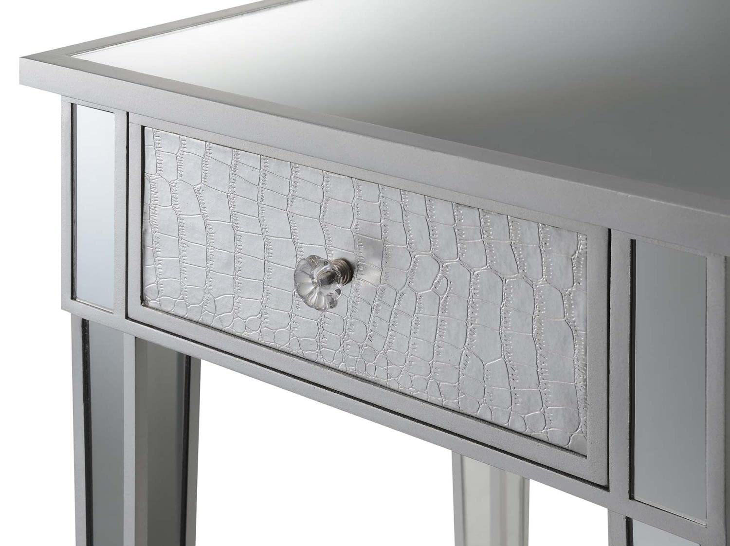 Convenience Concepts Gold Coast Mirrored End Table with Drawer, Silver / Silver Faux Croc