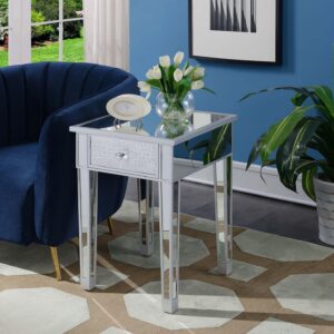 Convenience Concepts Gold Coast Mirrored End Table with Drawer, Silver / Silver Faux Croc