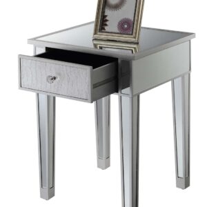 Convenience Concepts Gold Coast Mirrored End Table with Drawer, Silver / Silver Faux Croc