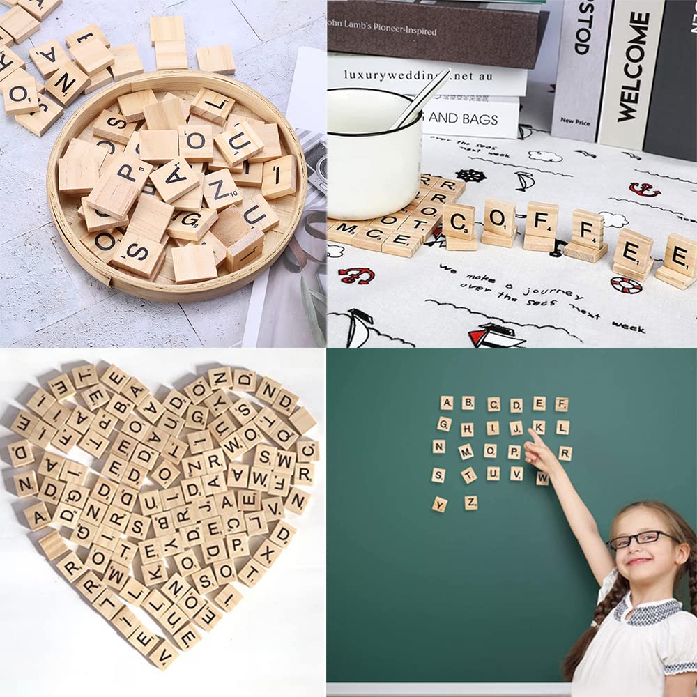 1000PCS scrabble letters for crafts - DIY wood gift decoration - making alphabet coasters and scrabble crossword game wood letter tiles/wooden scrabble tiles A-Z capital letters for crafts, pendants,