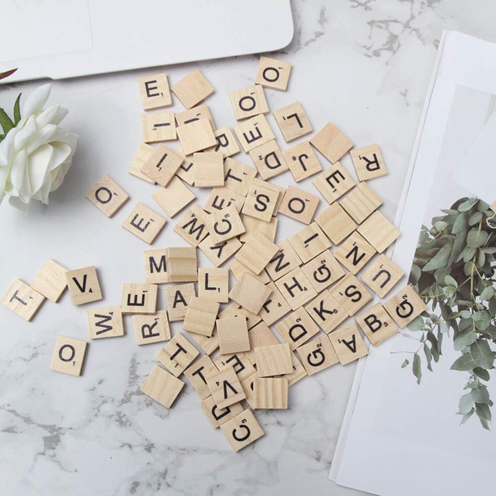 1000PCS scrabble letters for crafts - DIY wood gift decoration - making alphabet coasters and scrabble crossword game wood letter tiles/wooden scrabble tiles A-Z capital letters for crafts, pendants,