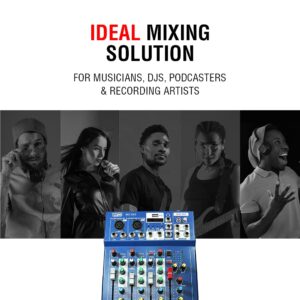 Vidpro MX-042 Professional Audio Mixer - Sound Board Console - Desk Interface System with 4 Audio Inputs Bluetooth MP3 & More Ultra-Low-Noise Ideal for Recording Casting Streaming & DJ Use