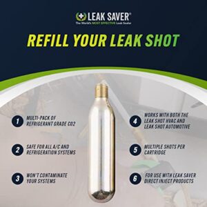 Leak Saver - Leak Shot Refrigerant Grade CO2 Refill Cartridges (8 Pack) - Refill for The Leak Shot HVAC Kit (Sold Separately) - for A/C & Refrigeration Systems - USA Made