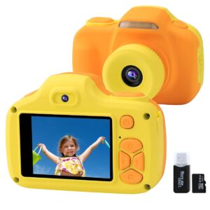 joytrip kids camera, selfie digital cameras gifts for boys girls 3 4 5 6 7 8 9 yrs old, 12mp 1080p hd video camera with 32gb sd card for children, shockproof cameras with flash for christmas (yellow)