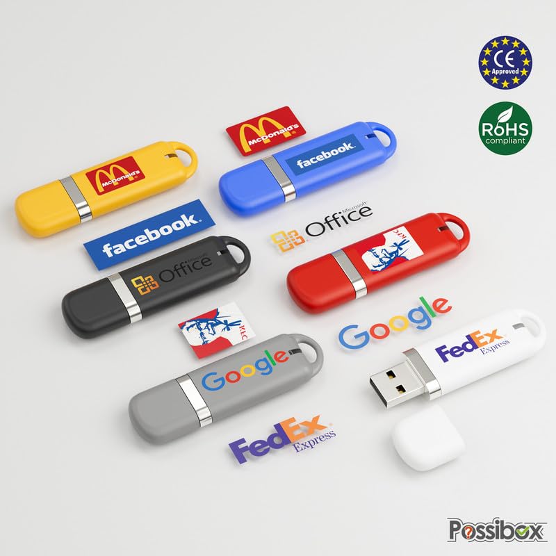 Possibox Custom Promotional USB Flash Drive 128MB Printed with Your Logo - as Campaign Gift Bulk - 100 Pack