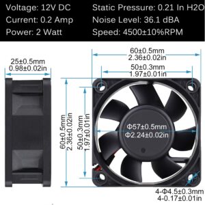 GDSTIME 60mm Fan, 60mm x 60mm x 25mm Dual Ball Bearings 12V DC Brushless Cooling Fan