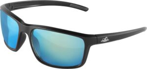 bullhead safety pompano polarized safety glasses, ansi z87+, performance fog technology and scratch resistant lenses, polycarbonate eyewear with uv light protection, ice blue lenses, matte black frame