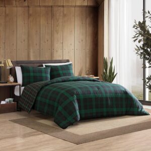 Eddie Bauer - Queen Comforter Set, Cotton Reversible Bedding with Matching Shams, Stylish Plaid Home Decor (Woodland Tartan Green, Queen)