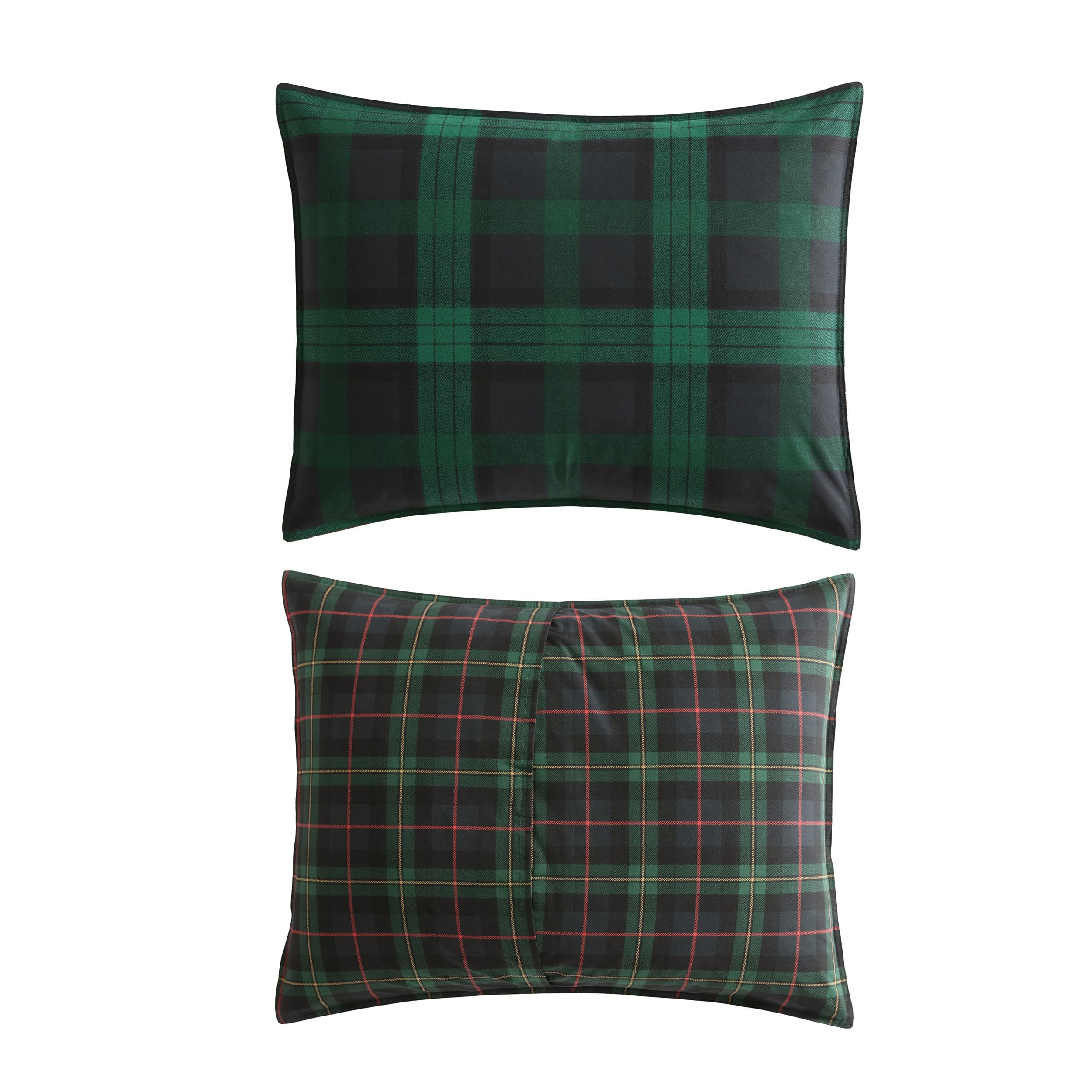 Eddie Bauer - Queen Comforter Set, Cotton Reversible Bedding with Matching Shams, Stylish Plaid Home Decor (Woodland Tartan Green, Queen)