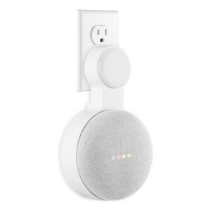 caremoo google home mini wall mount holder, space-saving design ac outlet mount, perfect cord management for google home mini voice assistant 1st gen only (white,1 pack)