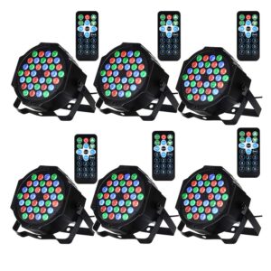 lunsy dj lights, 36 led par lights stage lights with sound activated remote control & dmx control, stage lighting uplights for wedding club music show christmas holiday party lighting - 6 pack