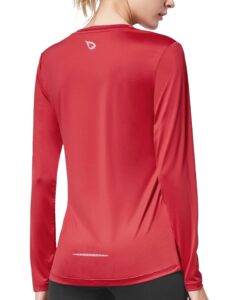 baleaf women's long sleeve t-shirt quick dry running hiking shirts workout active travel tops slim fit lightweight comfy soft red size m