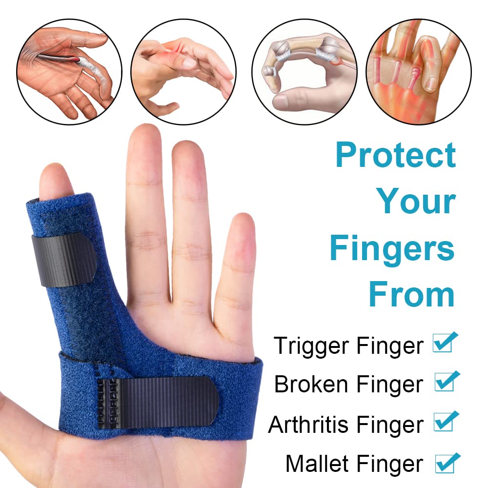 Trigger Finger Splints, Finger Brace with 2 Gel Sleeves for Injured Mallet Finger, Straightening Supports for Sprains Pain Relief, Sports Broken Injury, Dislocated Immobilizer, Knuckle Tendon