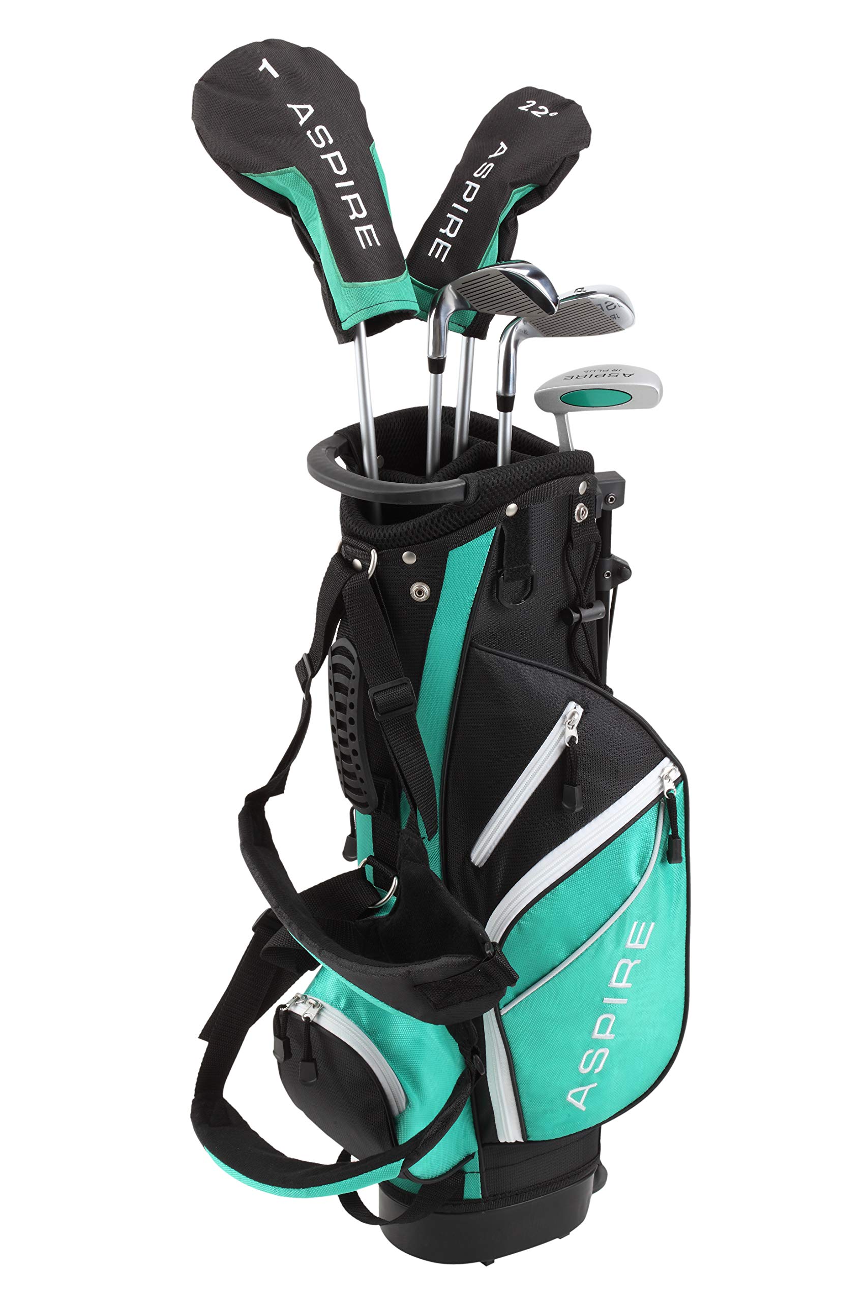 Aspire Golf Junior Plus Complete Golf Club Set for Children Kids - 5 Age Groups Boys & Girls - Right Hand (Green Ages 7-8)