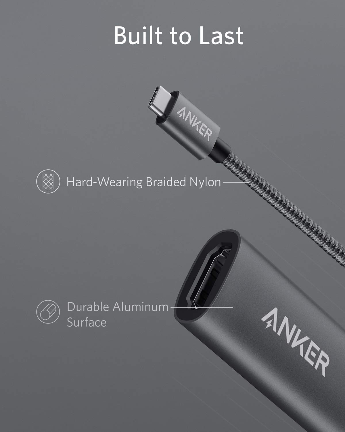 Anker USB C to HDMI Adapter (@60Hz), 310 USB-C (4K HDMI), Aluminum, Portable, for MacBook Pro, Air, iPad pROPixelbook, XPS, Galaxy, and More