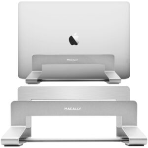 macally vertical laptop stand for desk | laptop holder vertical | macbook stand (pro/air) save space and improve airflow with closed adjustable laptop dock stand