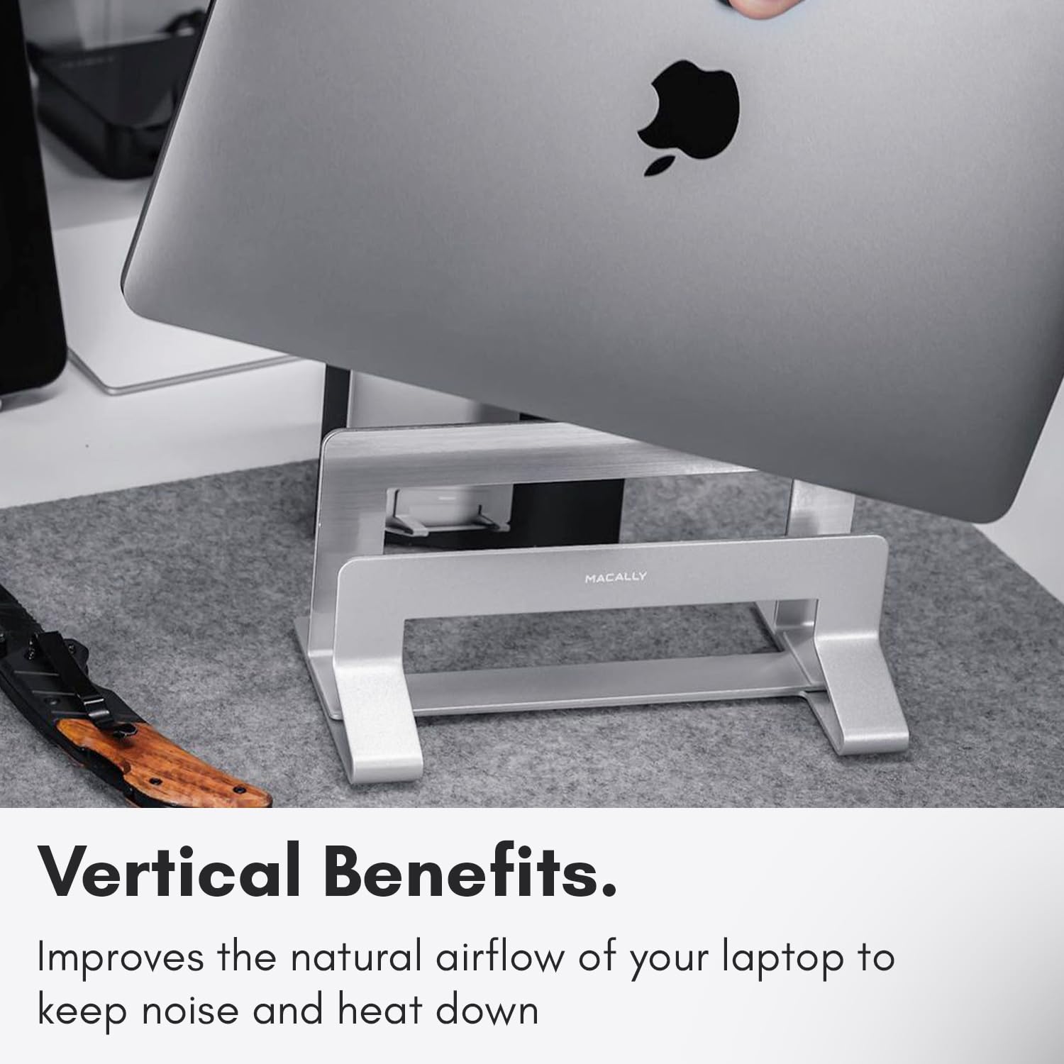 Macally Vertical Laptop Stand for Desk | Laptop Holder Vertical | MacBook Stand (Pro/Air) Save Space and Improve Airflow with Closed Adjustable Laptop Dock Stand