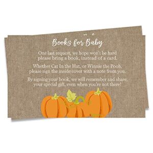 pumpkin bring a book cards little burlap baby shower autumn fall halloween harvest sprinkle baby's first book library keepsake (25 count)