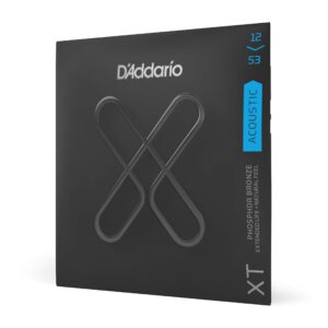 d'addario guitar strings - xt phosphor bronze coated acoustic guitar strings - xtapb1253 - extended string life with natural tone & feel - for 6 string guitars - 12-53 light