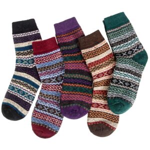 pack of 5 womens winter socks warm thick knit wool soft vintage casual crew socks gifts,d-multicolored horizontal stripes