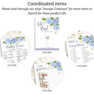 OH BOY! — Floral BABY SHOWER INVITATIONS— Pack of 25 — Garden Baby Shower Blank Fill-in INVITES, Flowers, Chic, Unique, Garden Invites, BLUE Baby BOY Sprinkle Invites, DIY Invites BLUE SKU I705-INV1