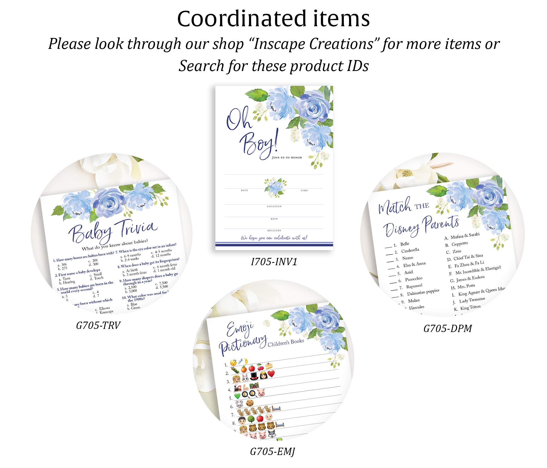 OH BOY! — Floral BABY SHOWER INVITATIONS— Pack of 25 — Garden Baby Shower Blank Fill-in INVITES, Flowers, Chic, Unique, Garden Invites, BLUE Baby BOY Sprinkle Invites, DIY Invites BLUE SKU I705-INV1