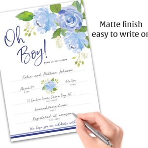 OH BOY! — Floral BABY SHOWER INVITATIONS— Pack of 25 — Garden Baby Shower Blank Fill-in INVITES, Flowers, Chic, Unique, Garden Invites, BLUE Baby BOY Sprinkle Invites, DIY Invites BLUE SKU I705-INV1