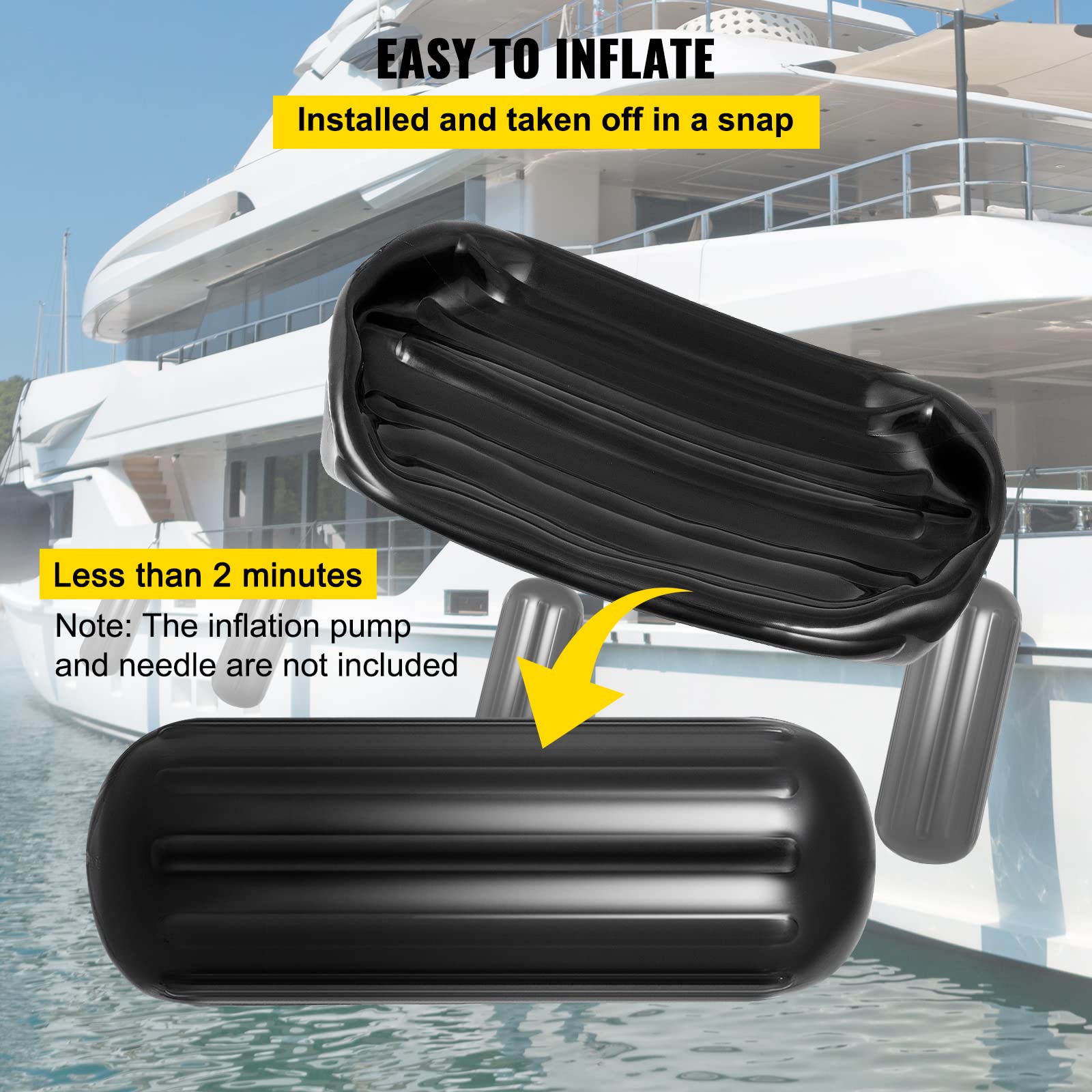 Vevor Mophorn 4 Ribbed Boat Fenders 10 x 28 Inch Boat Fenders Bumpers Black Center Hole Bumpers Protection