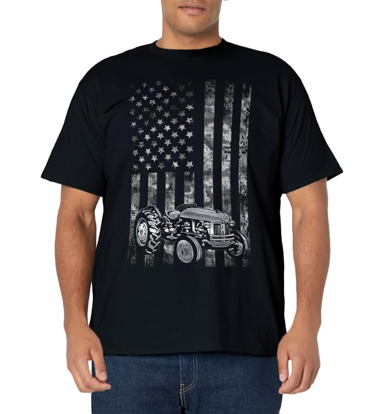 Tractor American Flag Patriotic Camo Vintage Farming T-Shirt