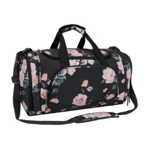 mosiso sports duffel peony gym bag with shoe compartment for men/women dance travel weekender, black