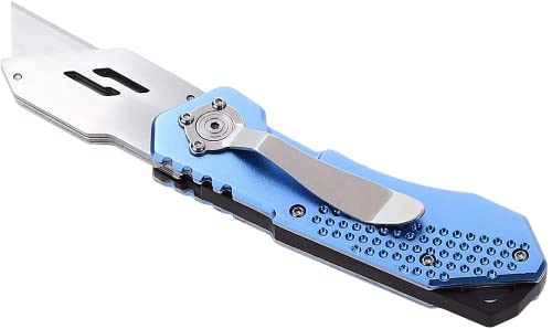 Amazon Basics Folding Utility Knife, Lightweight Aluminum Body with Holster, Light Blue