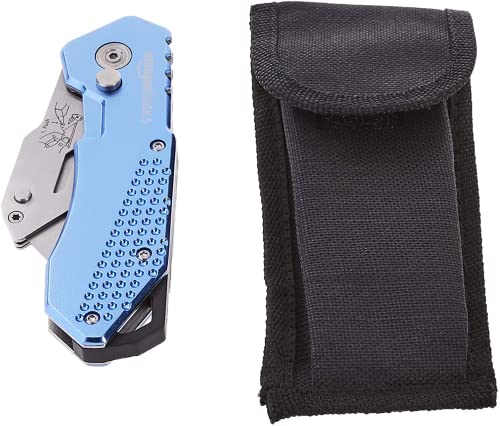 Amazon Basics Folding Utility Knife, Lightweight Aluminum Body with Holster, Light Blue