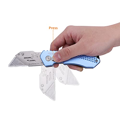 Amazon Basics Folding Utility Knife, Lightweight Aluminum Body with Holster, Light Blue