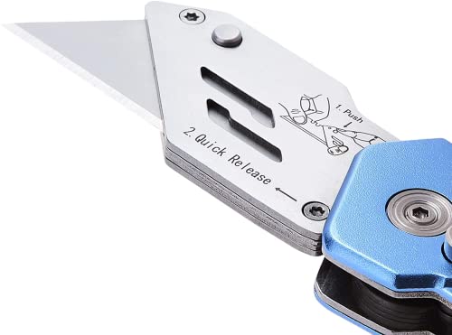 Amazon Basics Folding Utility Knife, Lightweight Aluminum Body with Holster, Light Blue