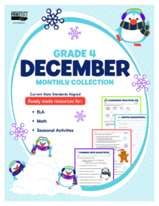 carson dellosa | december monthly bundle | ela, math, grade 4, printable worksheets