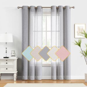 fragrantex semi-sheer grey curtains bedroom 95inch long for living room faux linen look sliver gray curtain window treatment set grommet curtain 2 panels,40" wx95 l