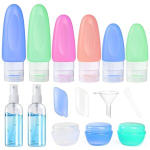 polentat 17 pcs silicone travel bottles for toiletries, tsa approved travel size containers for shampoo leak-proof travel accessories containers with tag