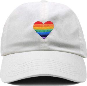 funky junque dad hat unconstructed lgbtq gay pride cap - rainbow heart white