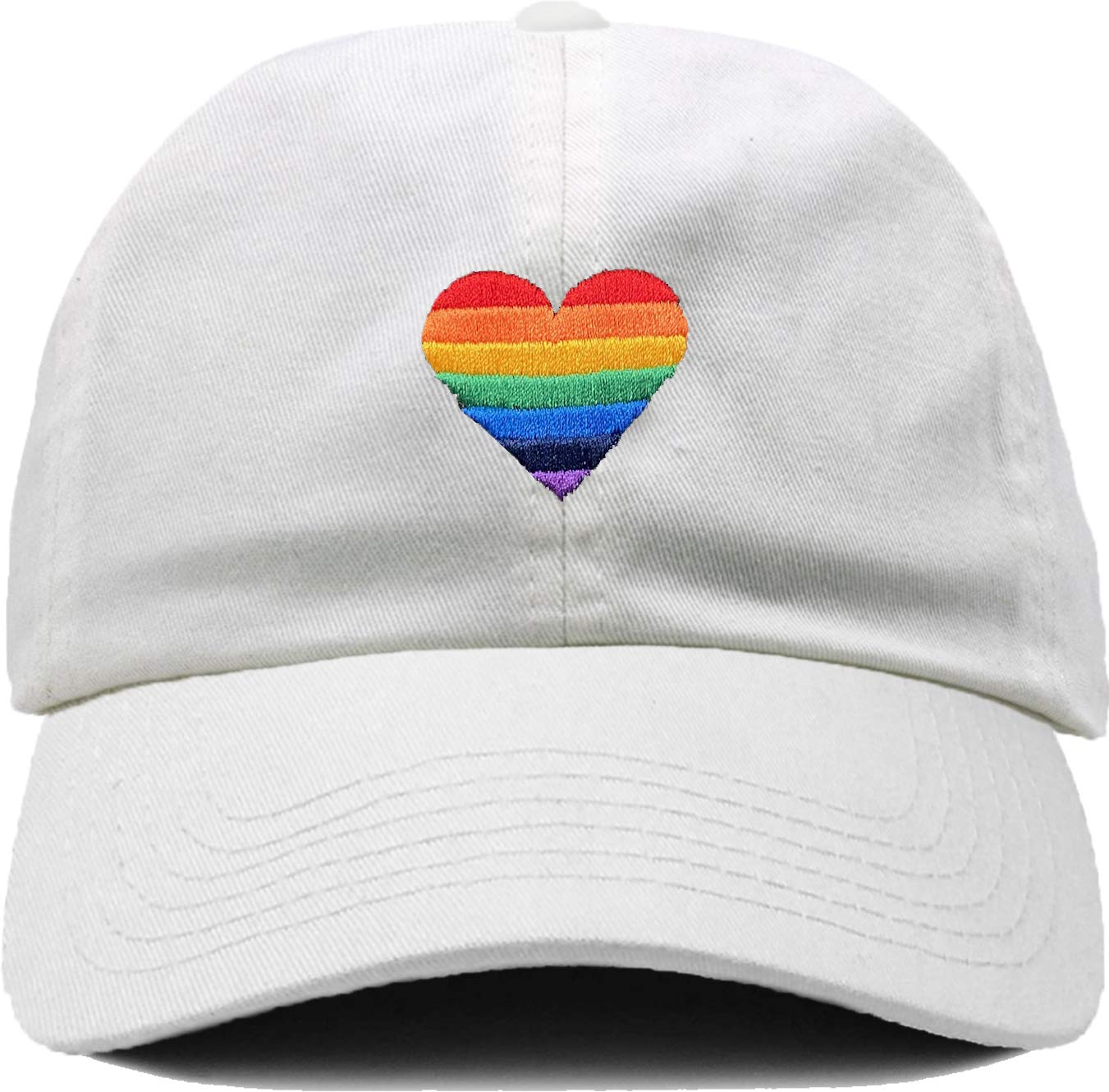 Funky Junque Dad Hat Unconstructed LGBTQ Gay Pride Cap - Rainbow Heart White