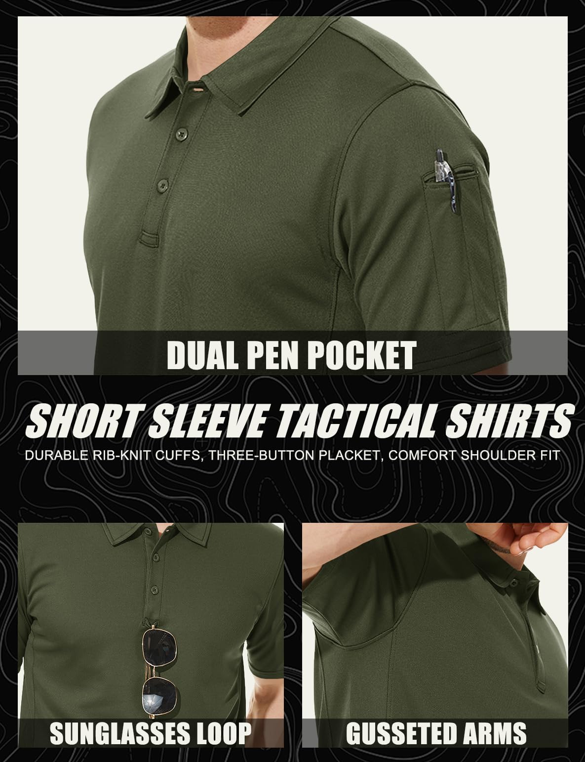 MAGCOMSEN Tactical Polo Shirts for Men Short Sleeve Summer Golf Shirts Casual Polo Shirt for Men Army Green M