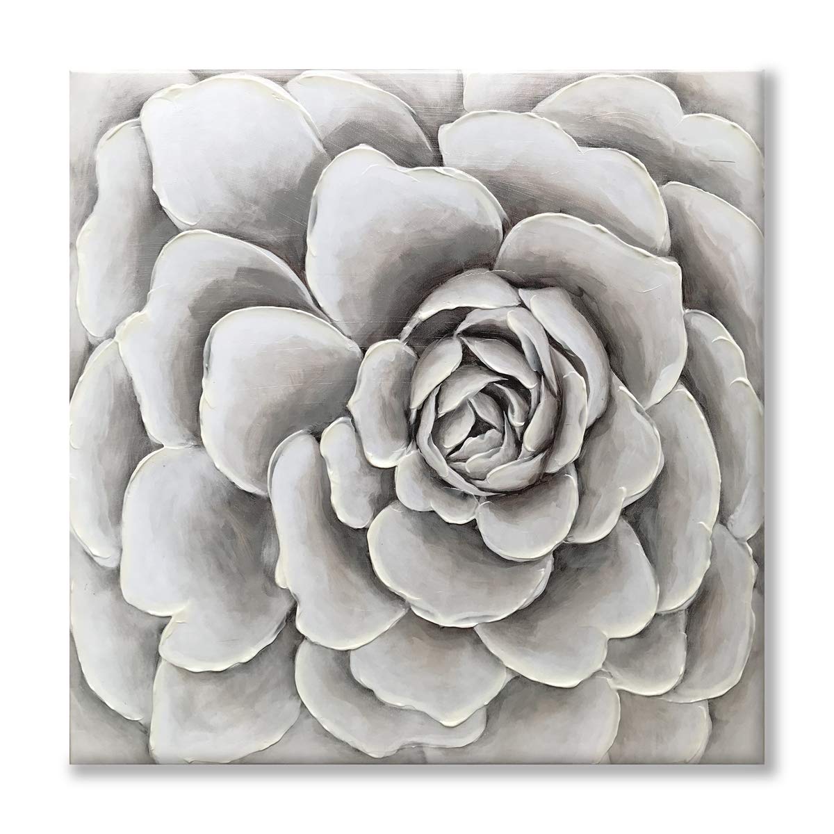 Paimuni Gray White Floral Succulent Plant Painting Modern Canvas Wall Art Printing with Embellishment Wall Decor Flower Pictures for Living Room Bathroom Bedroom Ready to Hang (24x24Inch)