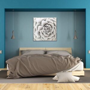 Paimuni Gray White Floral Succulent Plant Painting Modern Canvas Wall Art Printing with Embellishment Wall Decor Flower Pictures for Living Room Bathroom Bedroom Ready to Hang (24x24Inch)