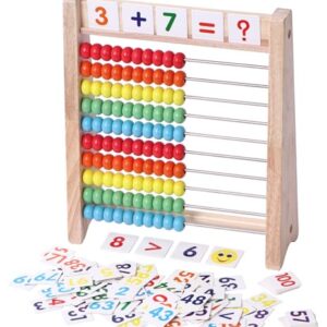 Educational Abacus for Kids Math - 10 Row Wooden Counting Frame with Number 1-100 Cards - Teach Counting, Addition and Subtraction, Preschool Learning Math Toys for Boys Girls Gift 3 4 5 Year Old