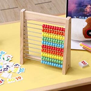 Educational Abacus for Kids Math - 10 Row Wooden Counting Frame with Number 1-100 Cards - Teach Counting, Addition and Subtraction, Preschool Learning Math Toys for Boys Girls Gift 3 4 5 Year Old