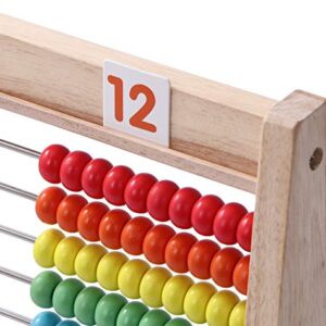 Educational Abacus for Kids Math - 10 Row Wooden Counting Frame with Number 1-100 Cards - Teach Counting, Addition and Subtraction, Preschool Learning Math Toys for Boys Girls Gift 3 4 5 Year Old