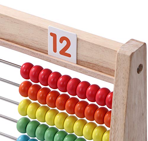 Educational Abacus for Kids Math - 10 Row Wooden Counting Frame with Number 1-100 Cards - Teach Counting, Addition and Subtraction, Preschool Learning Math Toys for Boys Girls Gift 3 4 5 Year Old