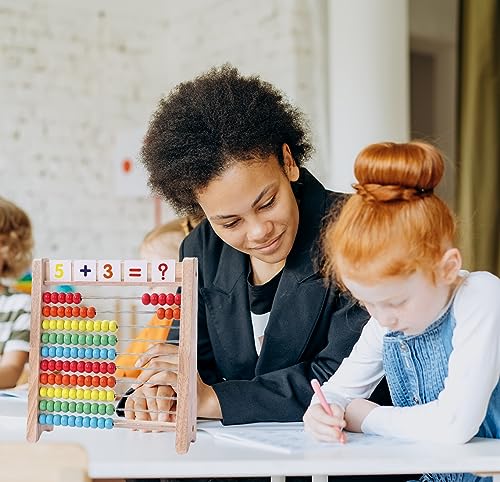 Educational Abacus for Kids Math - 10 Row Wooden Counting Frame with Number 1-100 Cards - Teach Counting, Addition and Subtraction, Preschool Learning Math Toys for Boys Girls Gift 3 4 5 Year Old